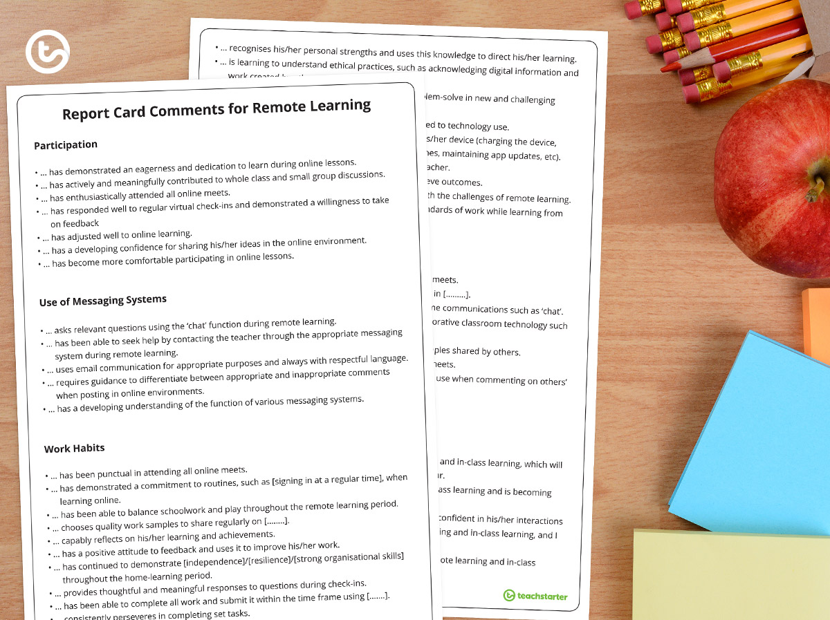 School Report Cards During COVID-19 (Includes Comment Bank) | Teach Starter