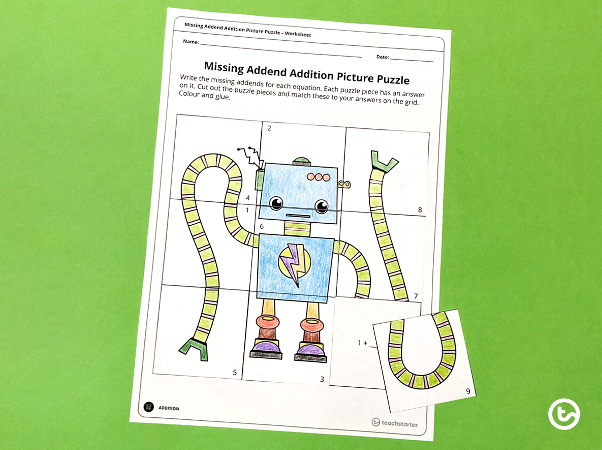 Missing Addend Addition Picture Puzzle – Level 1 | Teach Starter