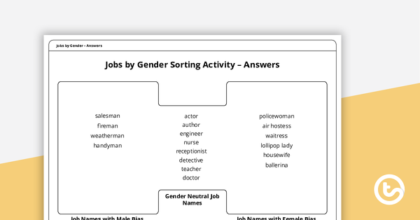 Jobs by Gender Sorting Activity | Teach Starter