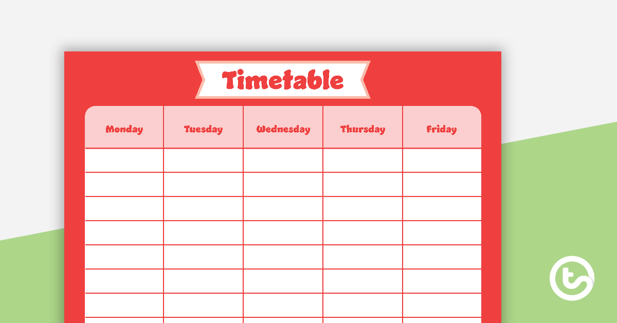 Plain Red - Weekly Timetable | Teach Starter