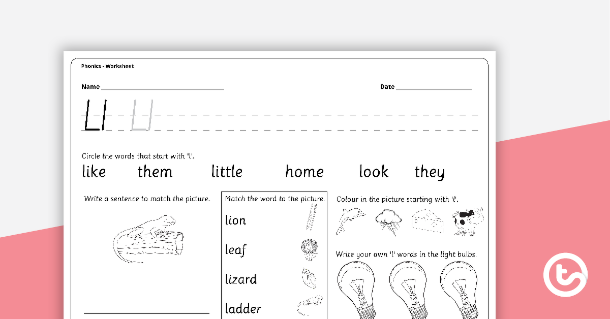 Letter Ll - Alphabet Worksheet | Teach Starter