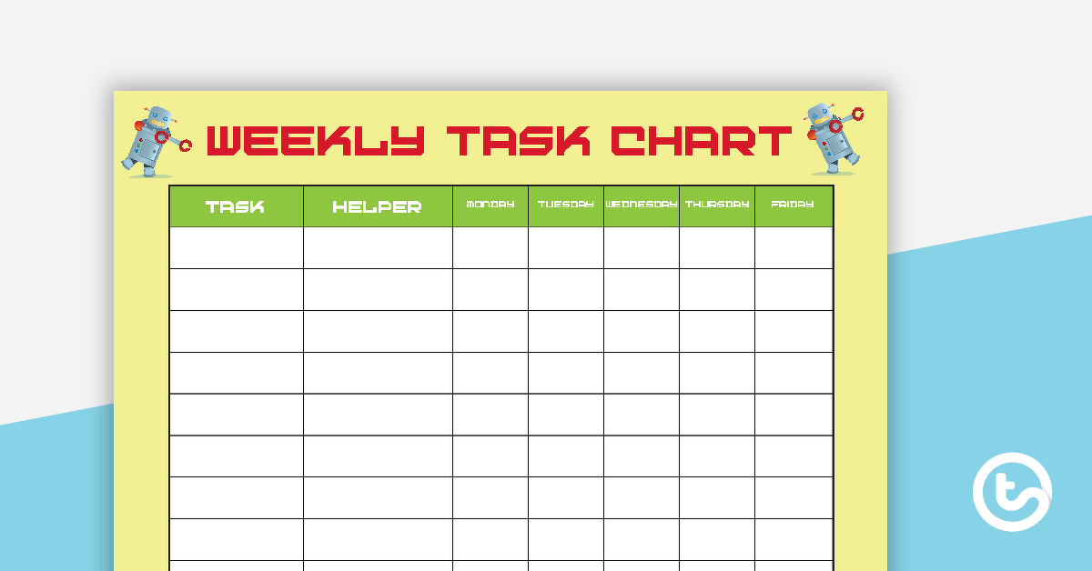 Robots - Weekly Task Chart | Teach Starter
