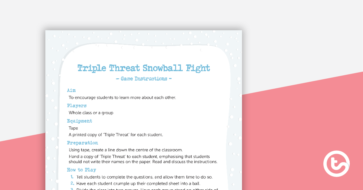 Triple Threat Snowball Fight - A Getting to Know You Game | Teach Starter